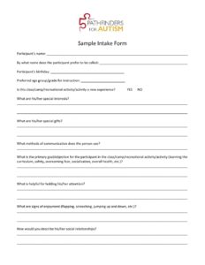 Sample Intake Form – Pathfinders for Autism